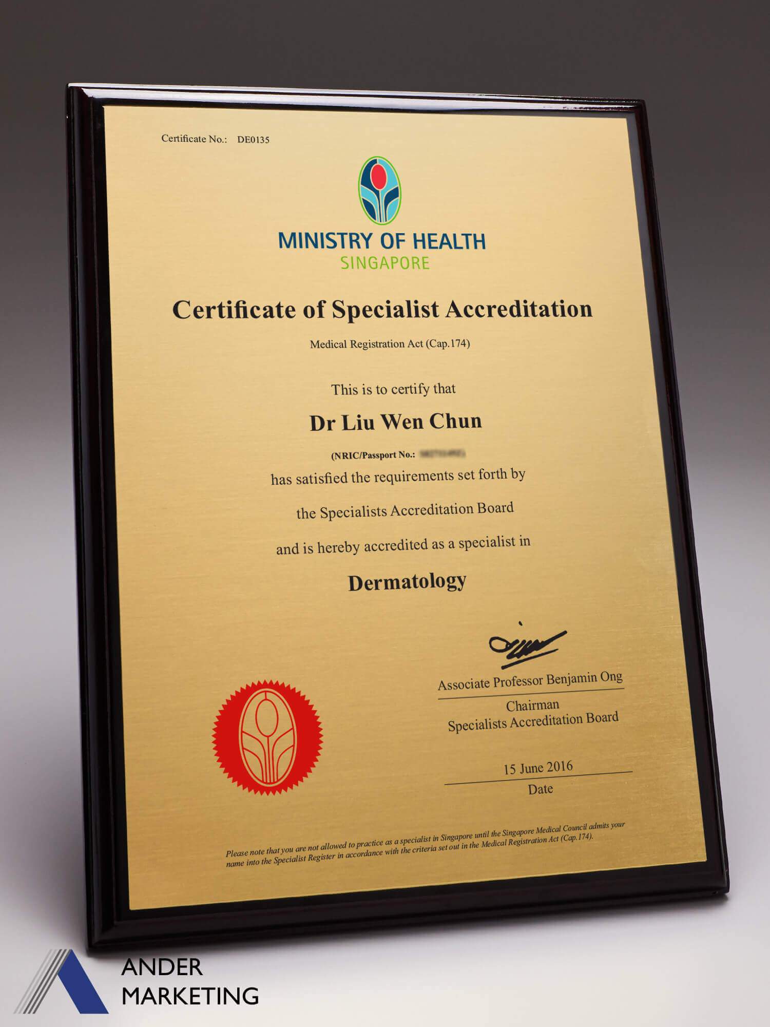PW-CERT Wooden Certificate Plaques | Ander Marketing Singapore