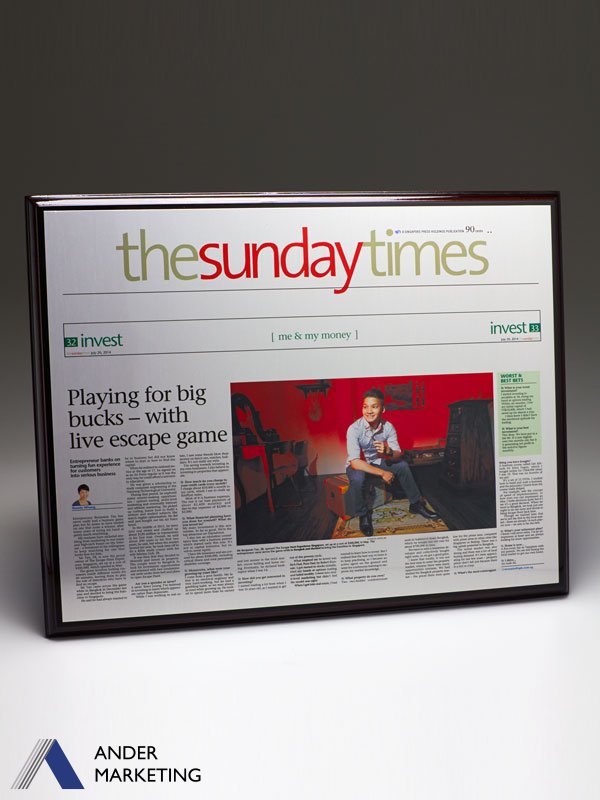 PW-NEWS Newspaper Article Plaques | Ander Marketing Singapore