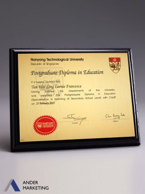 PW-CERT Wooden Certificate Plaques | Ander Marketing Singapore